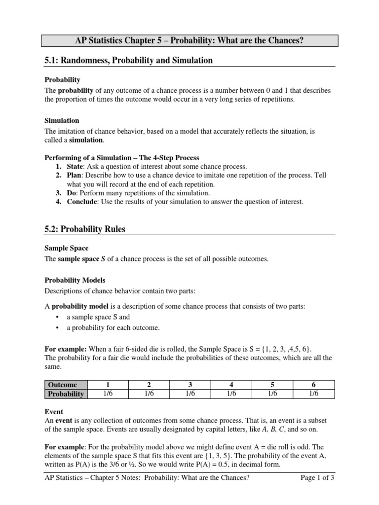 AP Statistics Chapter 5 - Probability: What Are The Chances? 5.1: Randomness, Probability and ...