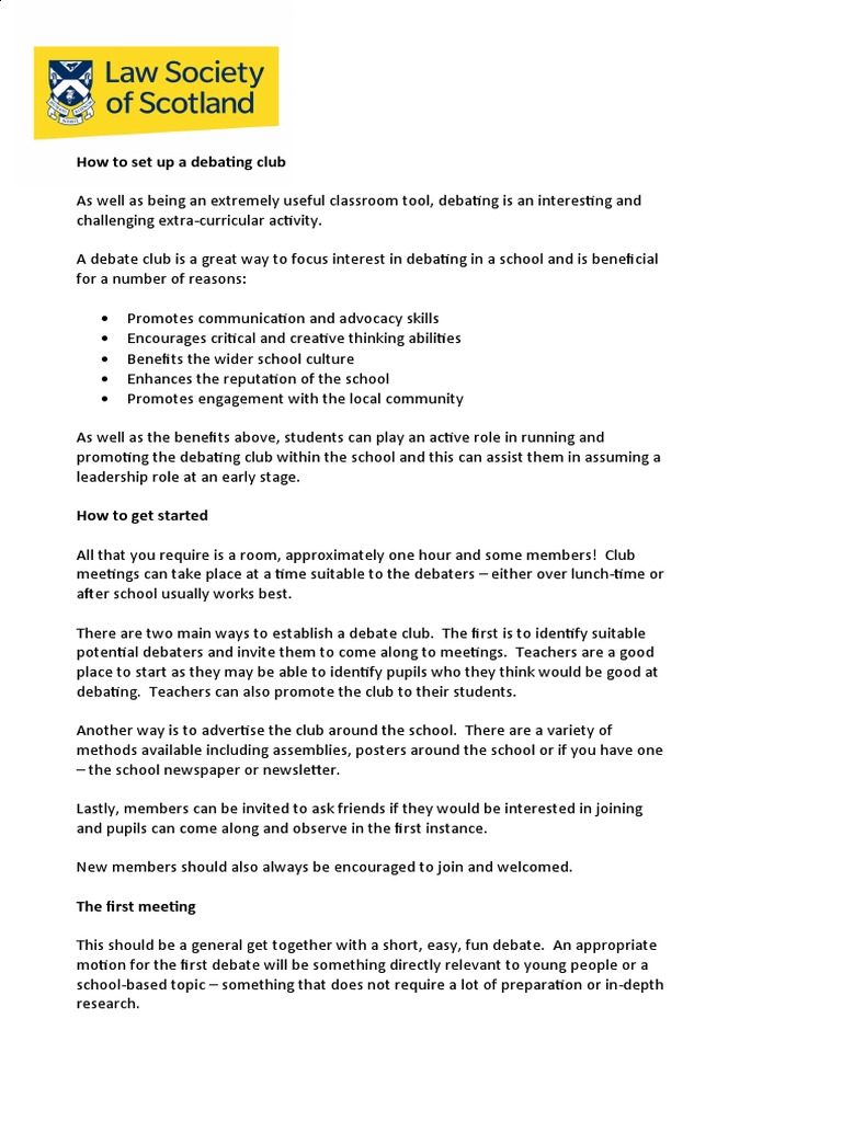 Setting Up a Debating Club Guide | PDF | Public Speaking | Teachers