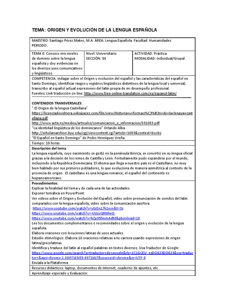 Tema - Origen y Evolución de La Lengua Española PDF | PDF | Lengua ...