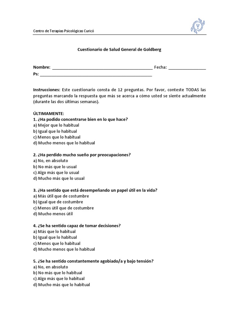 Cuestionario de Salud General de Goldberg | PDF
