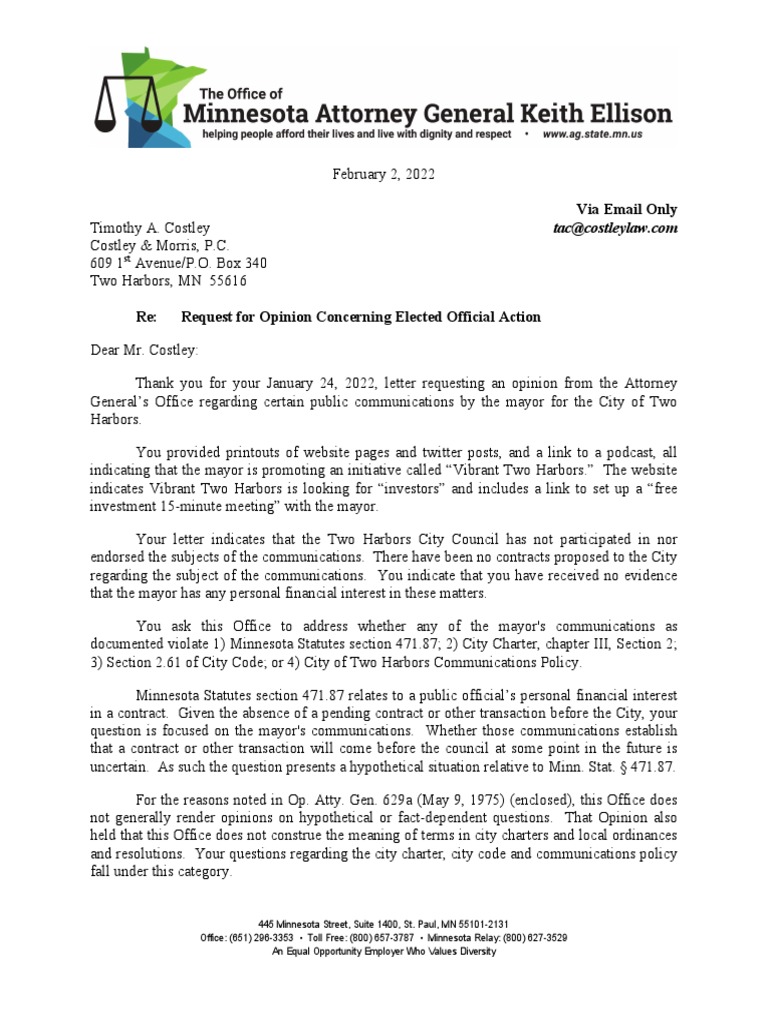 AG Opinion Response To Two Harbors | PDF | Conflict Of Interest ...