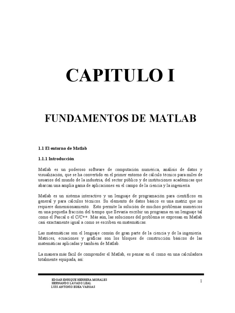 Fundamentos de MATLAB Capitulo 1 | PDF | Matriz (Matemáticas) | Lenguaje de programación