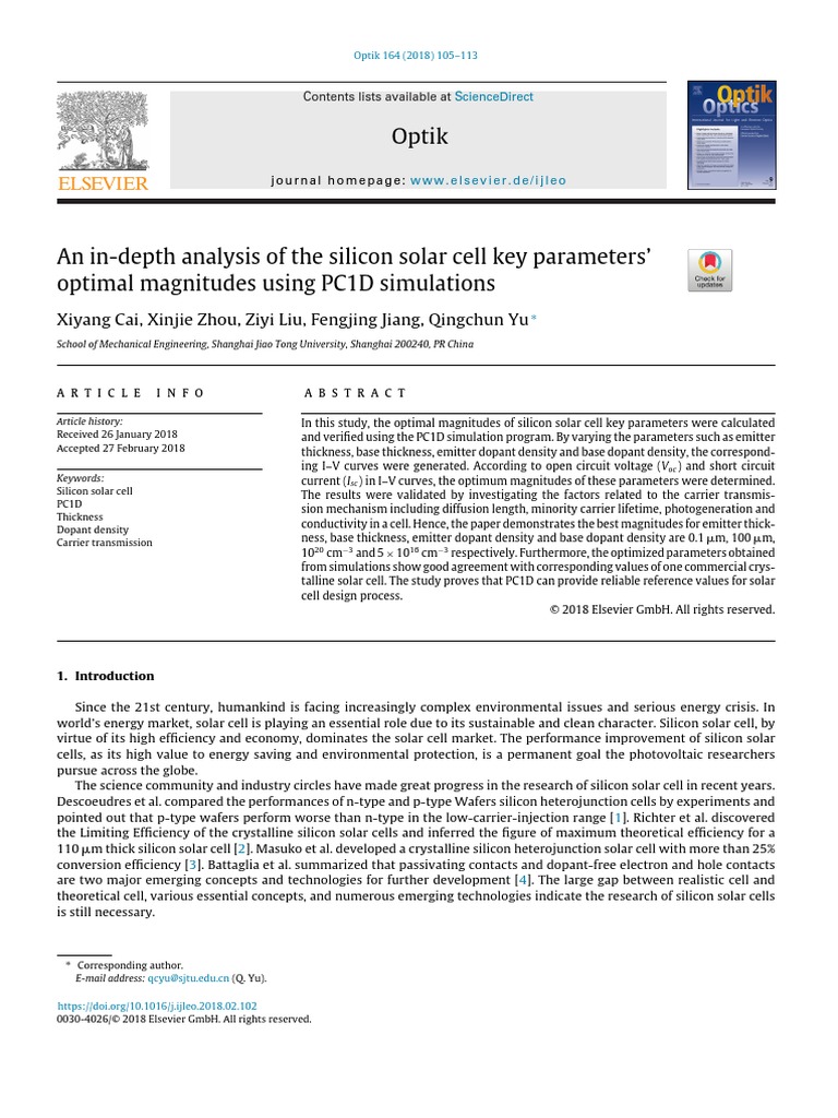 An In-Depth Analysis of The Silicon Solar Cell Key Parameters' | PDF ...