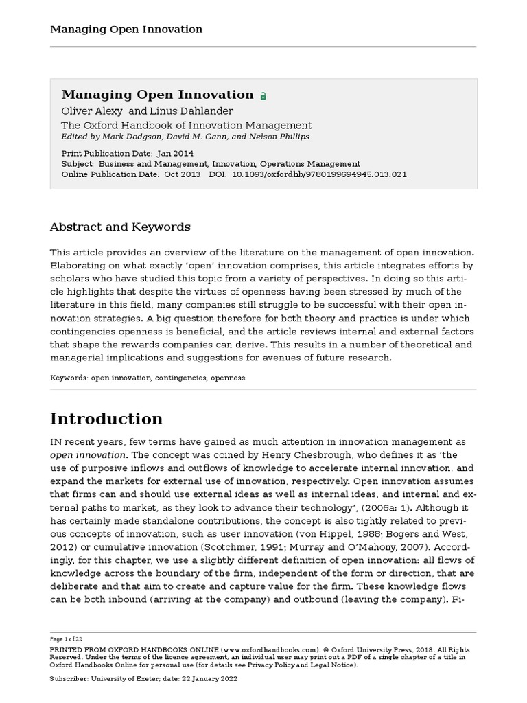 Managing Open Innovation | PDF | Innovation | Privacy