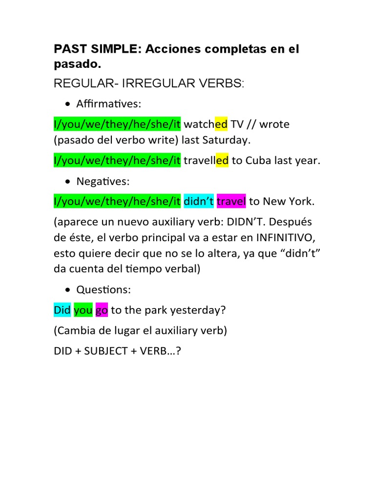 PAST SIMPLE Explanation | PDF