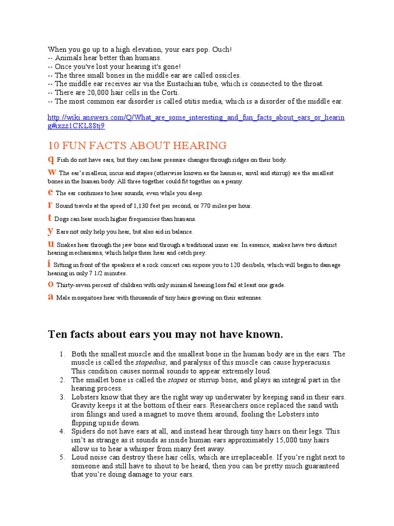 Facts About Ears | PDF | Ear | Hearing