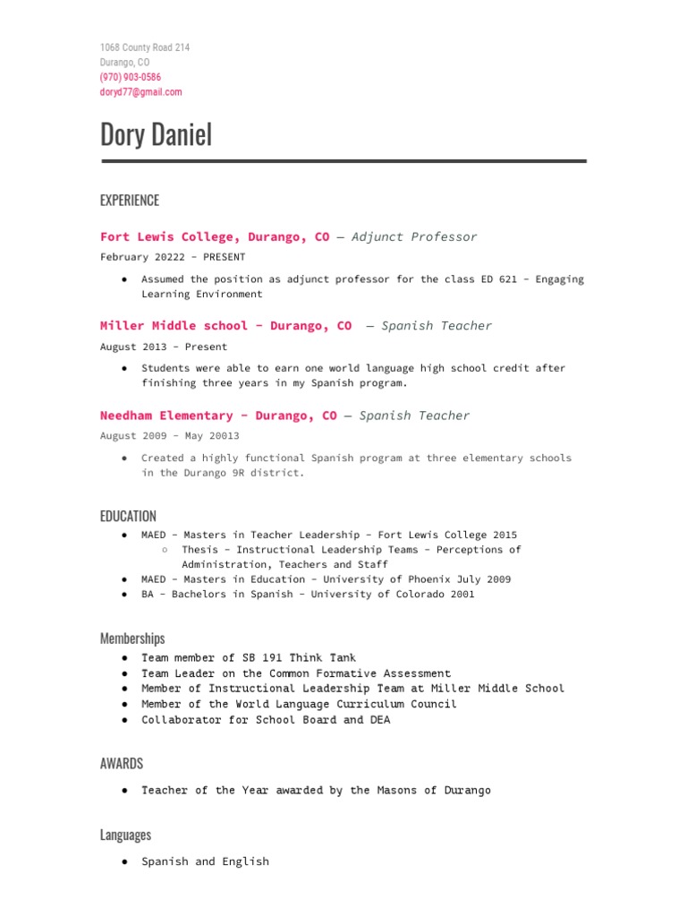 Dory Daniel Curriculum Vitae | PDF