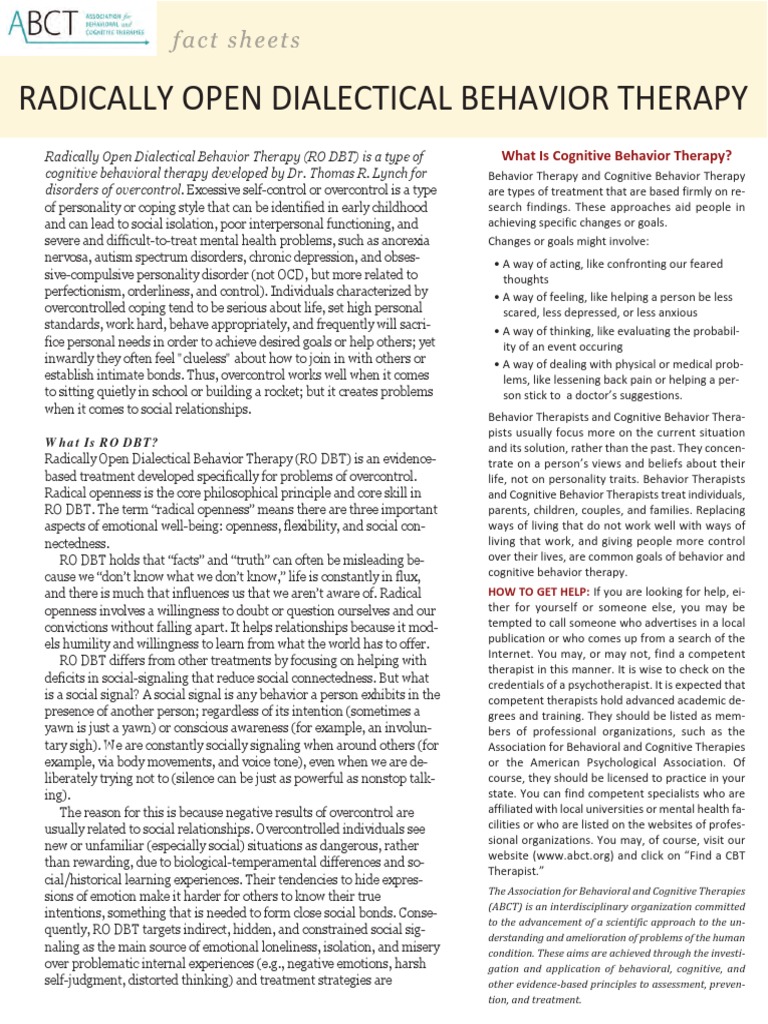 Radically Open Dialectical Behavior Therapy | PDF | Dialectical ...