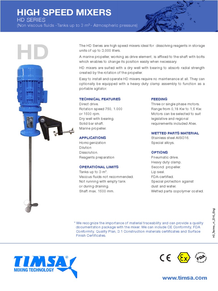 High Speed Agitator HD | PDF | Propeller | Manufactured Goods