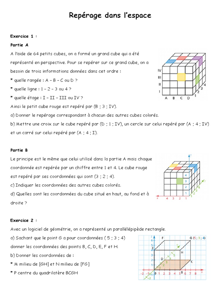 Exercices de repérage dans l'espace 4ème | PDF | Géométrie | Géométrie