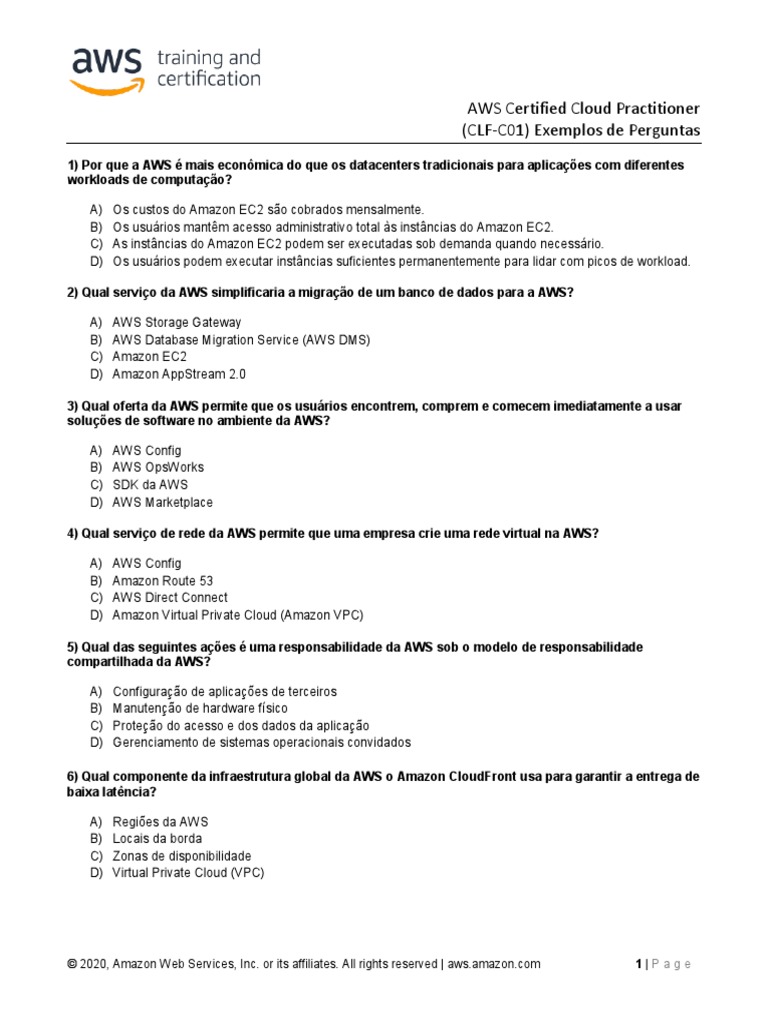 AWS Certified Cloud Practitioner Sample Questions | PDF | Rede de ...