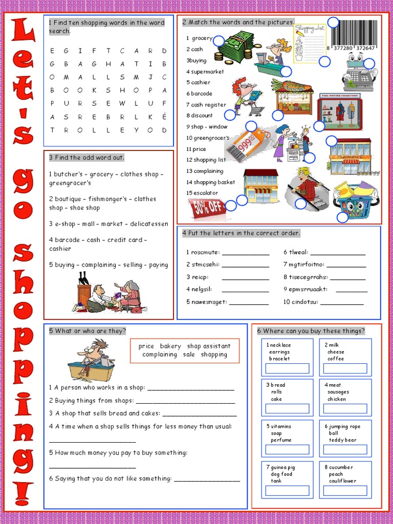 Shopping Vocabulary Exercises | PDF | Grocery Store | Retailing