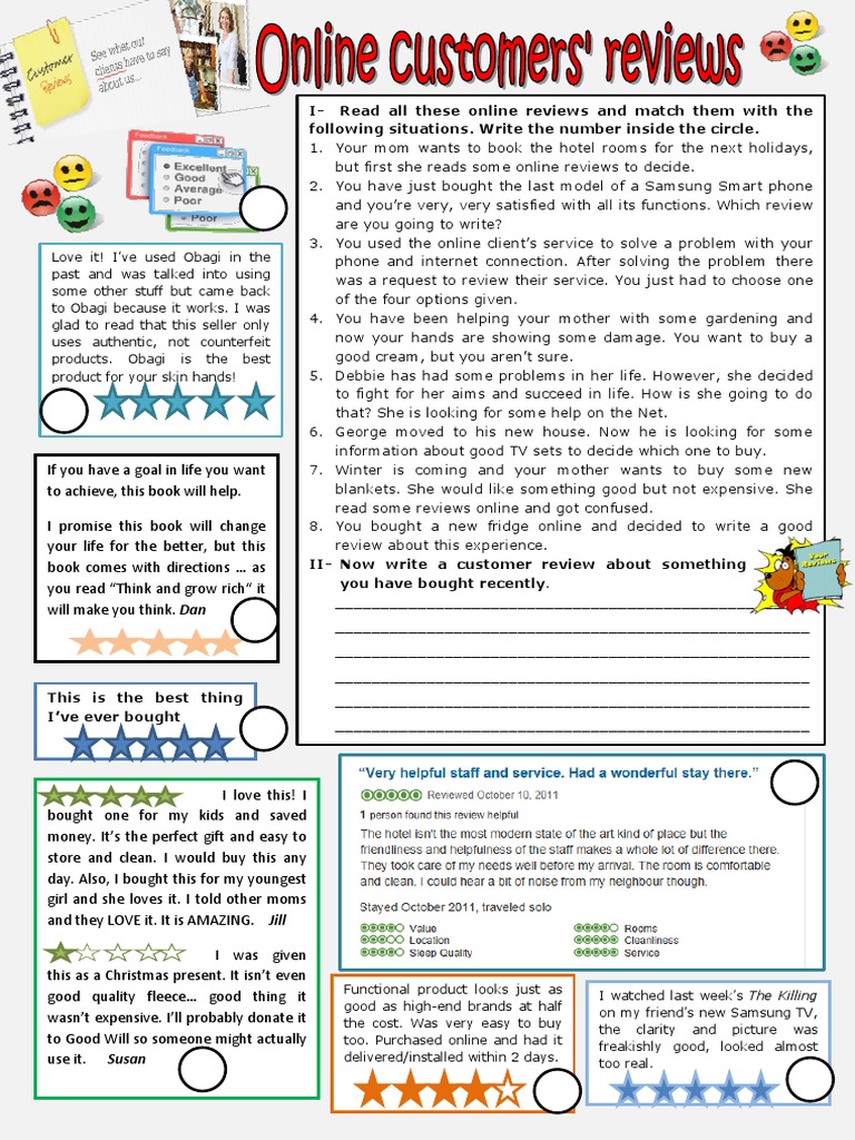 Online Customers Reviews Reading Comprehension Exercises 80490 | PDF