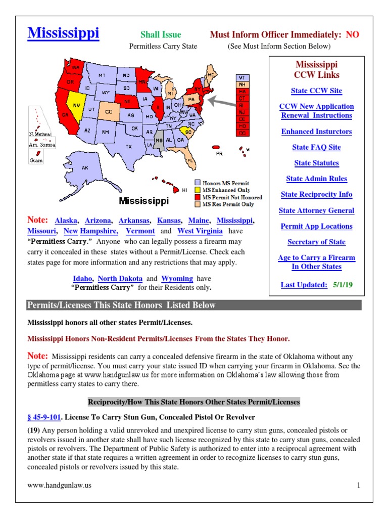 Mississippi. CCW | PDF | Concealed Carry In The United States ...