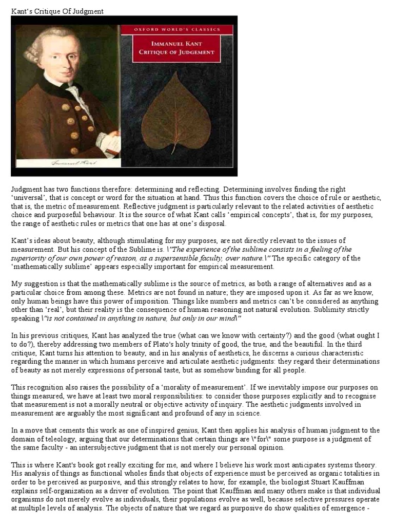 Kants Critique of Judgment | PDF | Aesthetics | Immanuel Kant