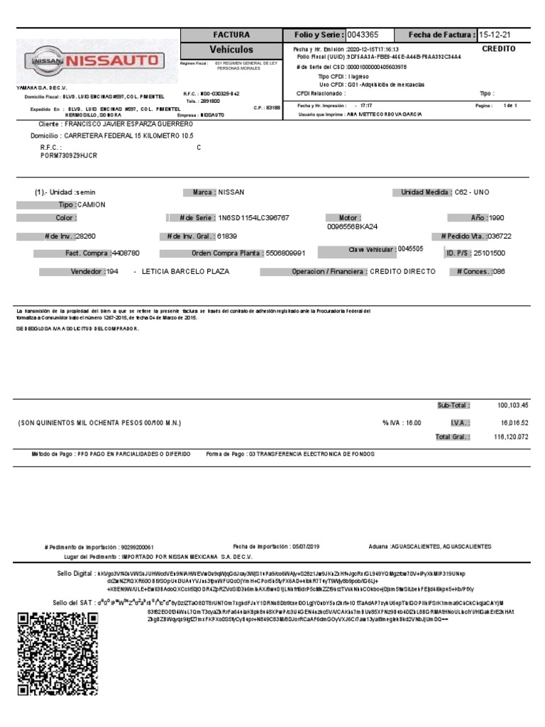 Factura Nissan | PDF