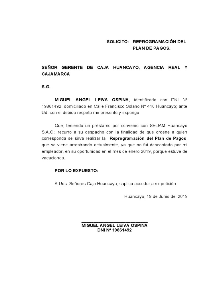 Solicitud Reprogramacion de Pagos | PDF