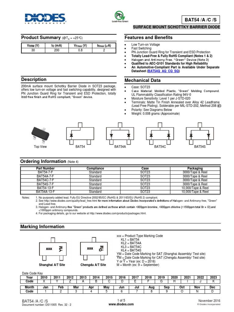 Diodo Bat54 - A - C - S (Kl1 - Kl2 - Kl3 - Kl4) | PDF | Diode | Trademark