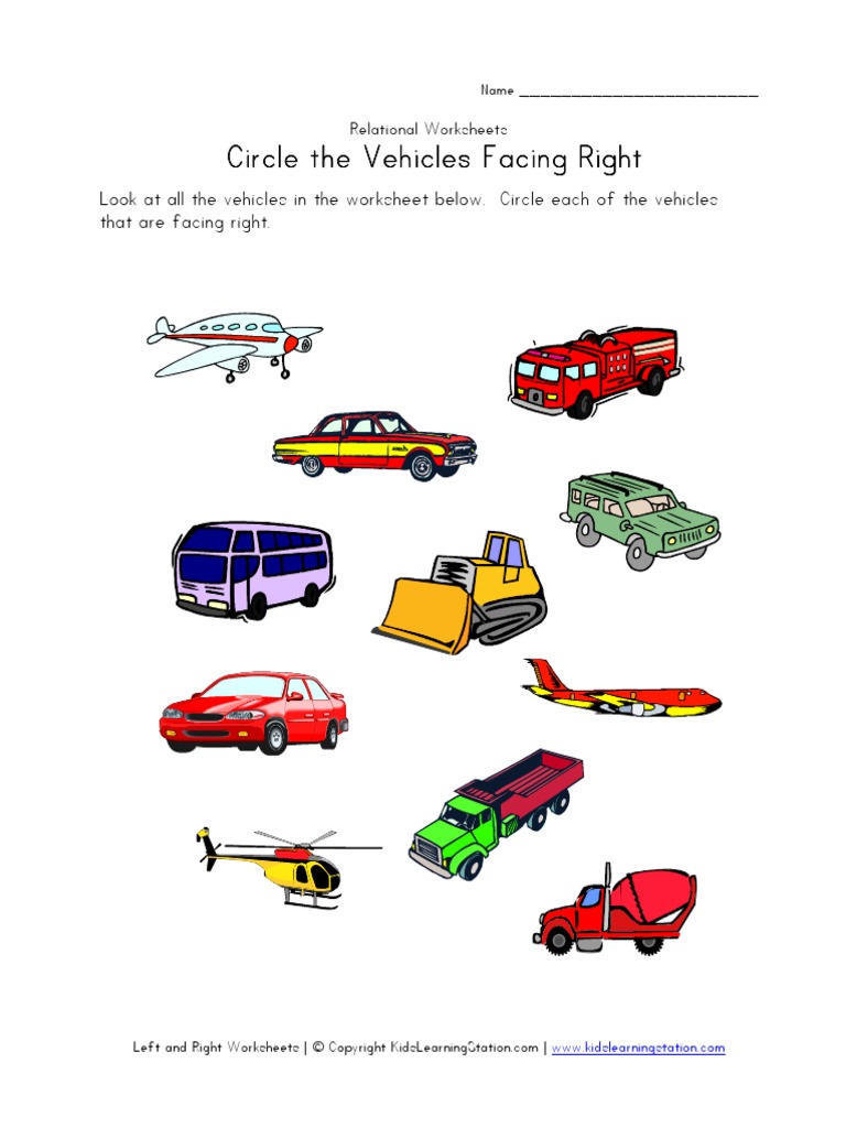 Facing Right Worksheet Vehicles | PDF