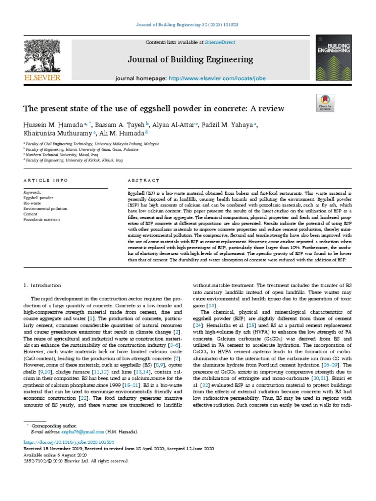 The Present State of The Use of Eggshell Powder in Concrete | PDF ...