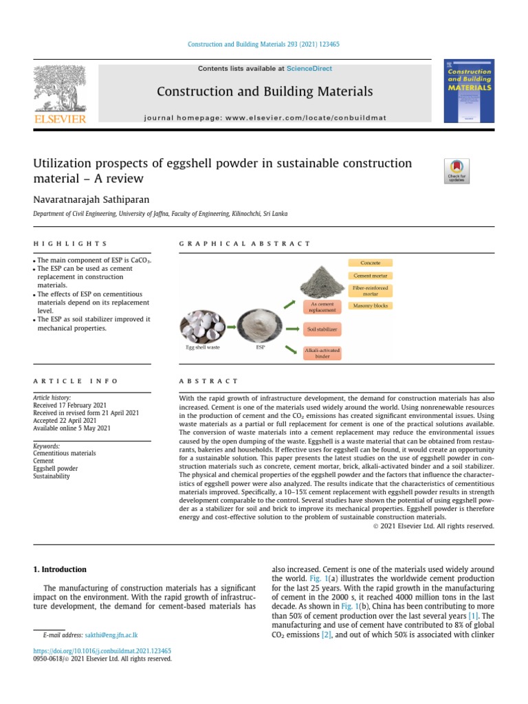 Eggshell Powder in Sustainable Construction | PDF | Cement | Concrete
