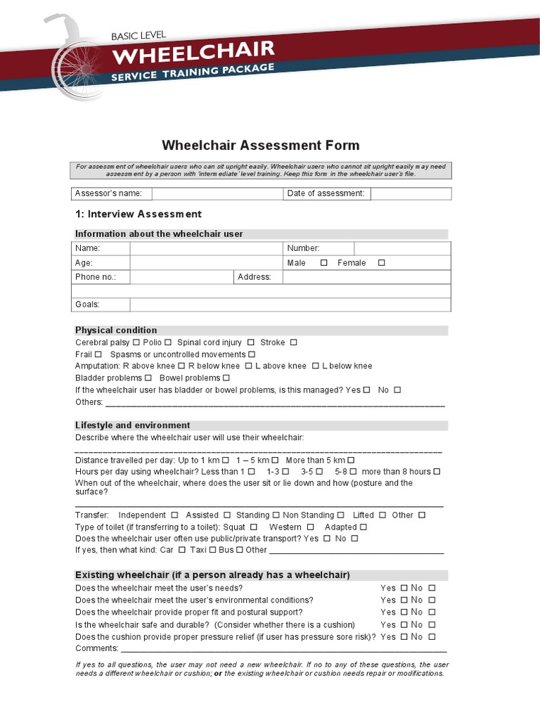 Basic Wheelchair Assessment Form | PDF | Wheelchair | Pressure
