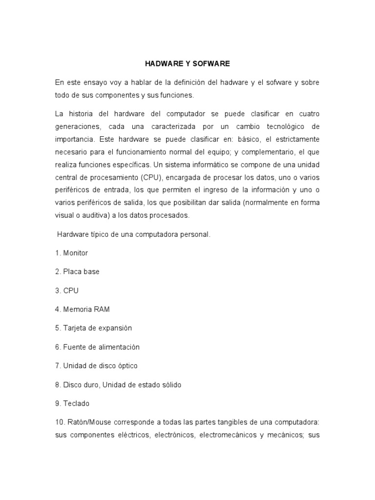 Ensayo de Informatica | PDF | Periférico | Hardware de la computadora