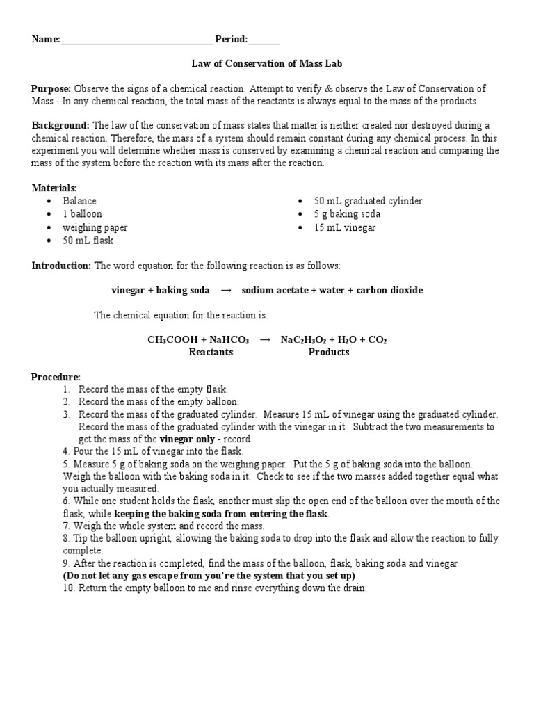 L5.b Conservation of Mass Lab | PDF | Sodium Carbonate | Mass