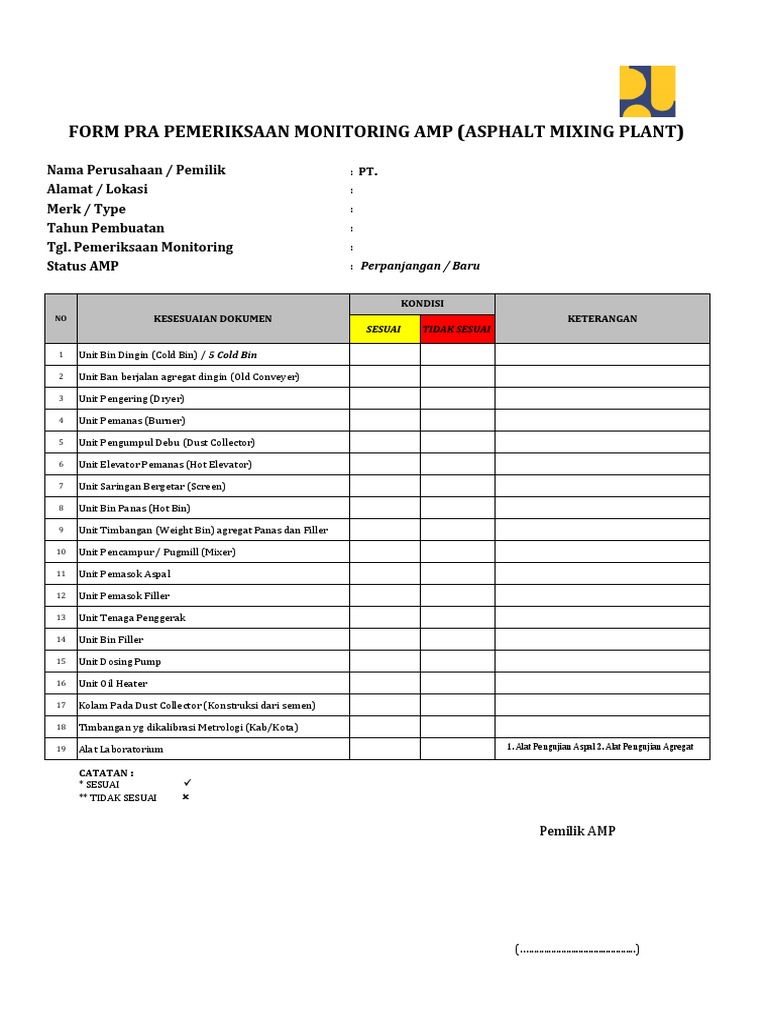 Form Ceklist Pra Pemeriksaan AMP | PDF