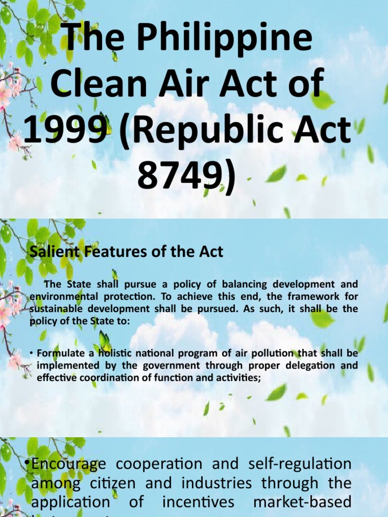 The Philippine Clean Air Act of 1999 (Republic Act 8749) | PDF | Air ...