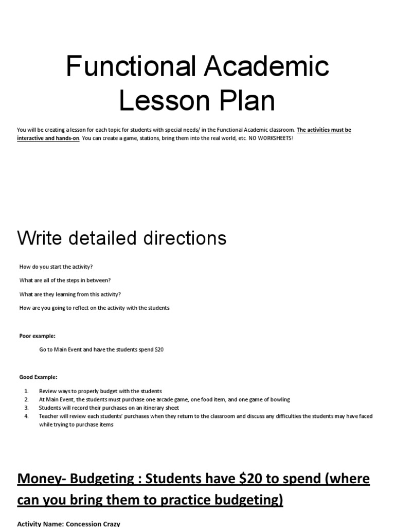 Functional Academic Lesson Plan | Download Free PDF | Lesson Plan ...