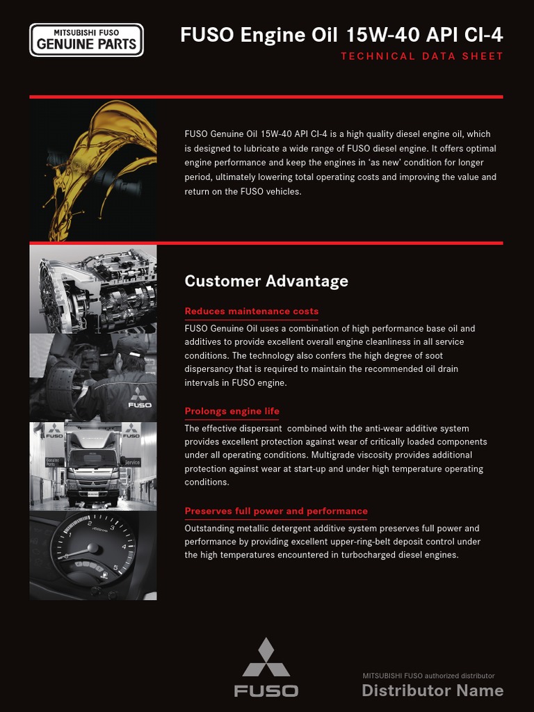 FUSO Engine Oil 15W-40 API CI-4: Customer Advantage | PDF | Motor Oil ...