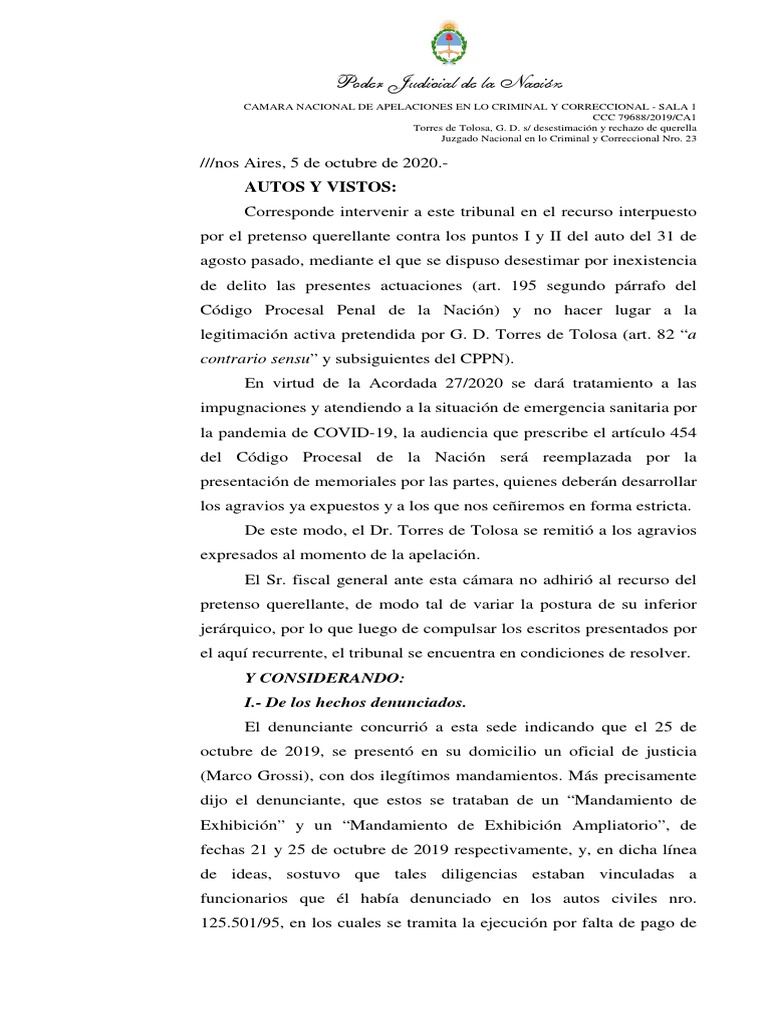 Fallo CCC Torres de Tolosa | PDF | Queja | Fiscal