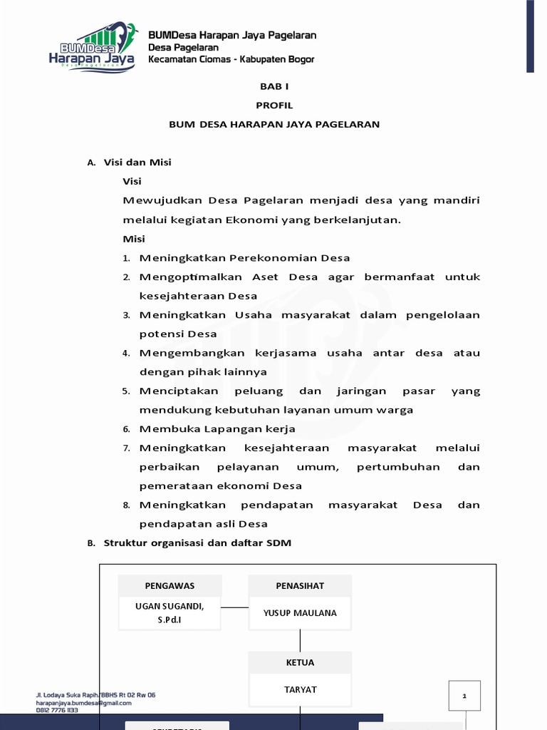 Profil BUM Desa Harapan Jaya Pagelaran | PDF