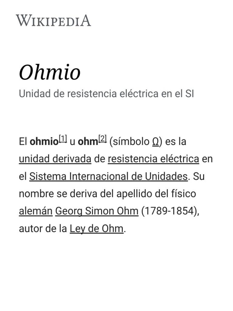 Ohmio - Wikipedia, La Enciclopedia Libre | PDF | Resistencia Eléctrica ...