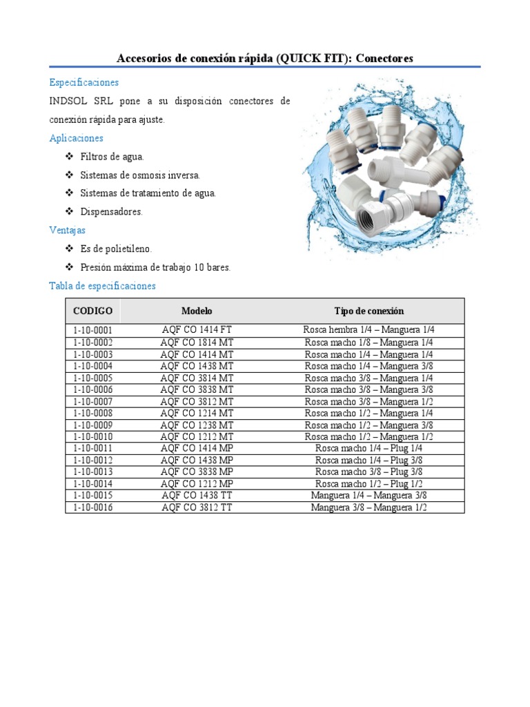 Accesorios de Conexión Rápida (QUICK FIT) Conectores | PDF