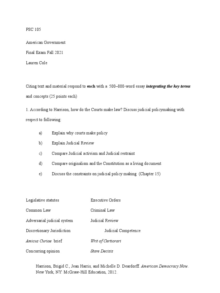 American Government Final Exam Guide | PDF | United States House Of ...