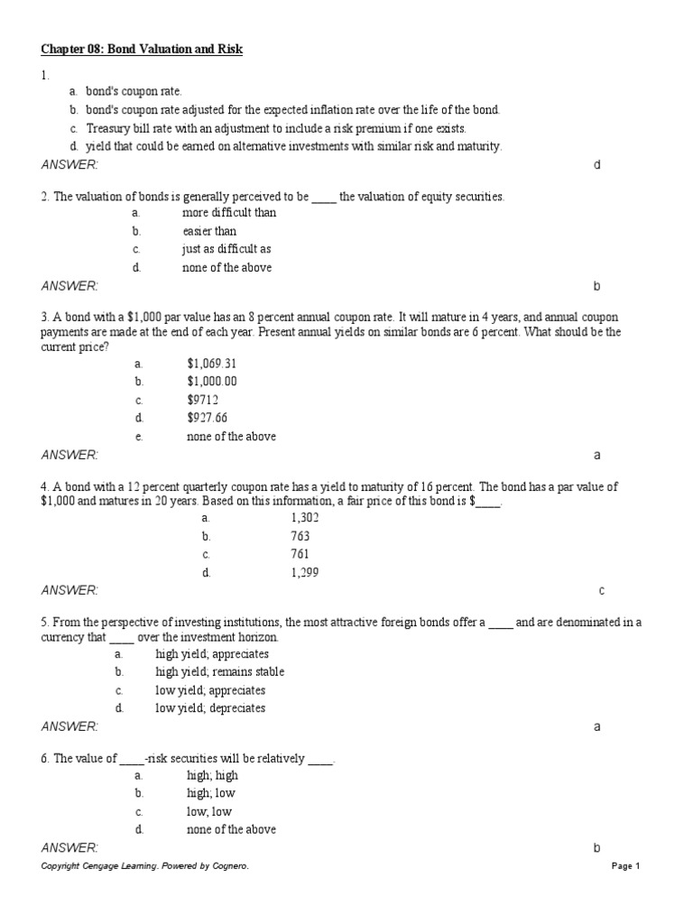 Answer:: Chapter 08: Bond Valuation and Risk | PDF | Bonds (Finance ...