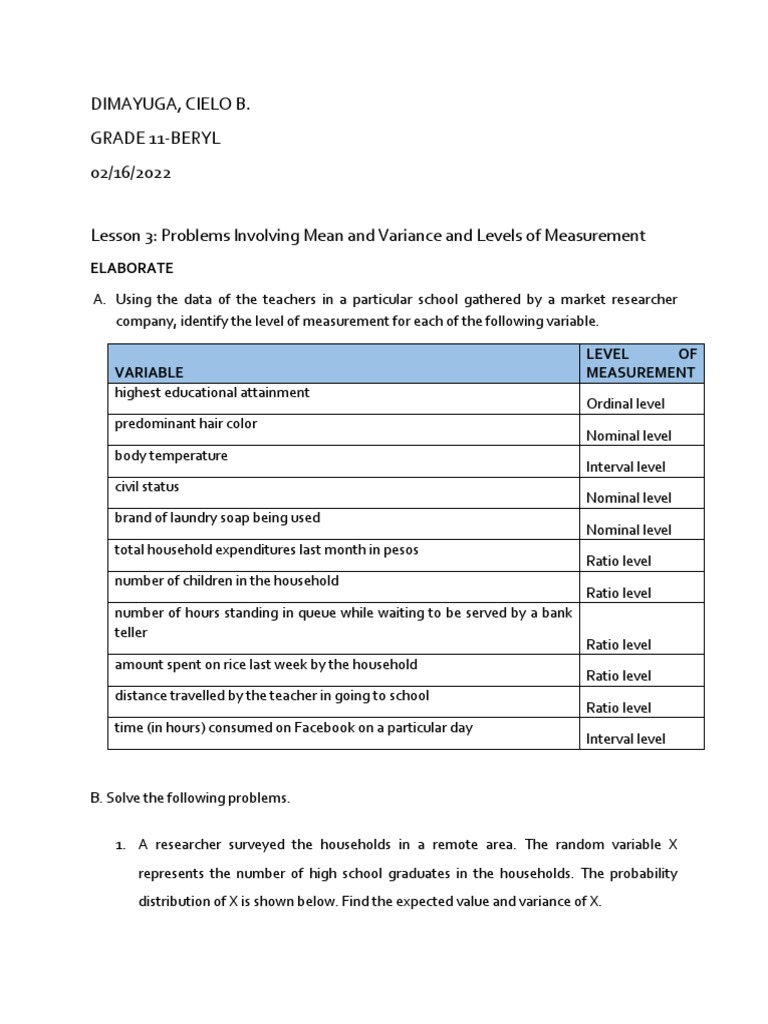 Statistics and Probability Module 3 | PDF | Expected Value | Level Of ...