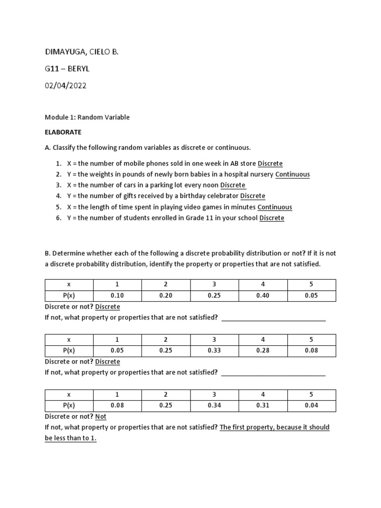 Statistics and Probability Module 1 | PDF | Probability Distribution ...