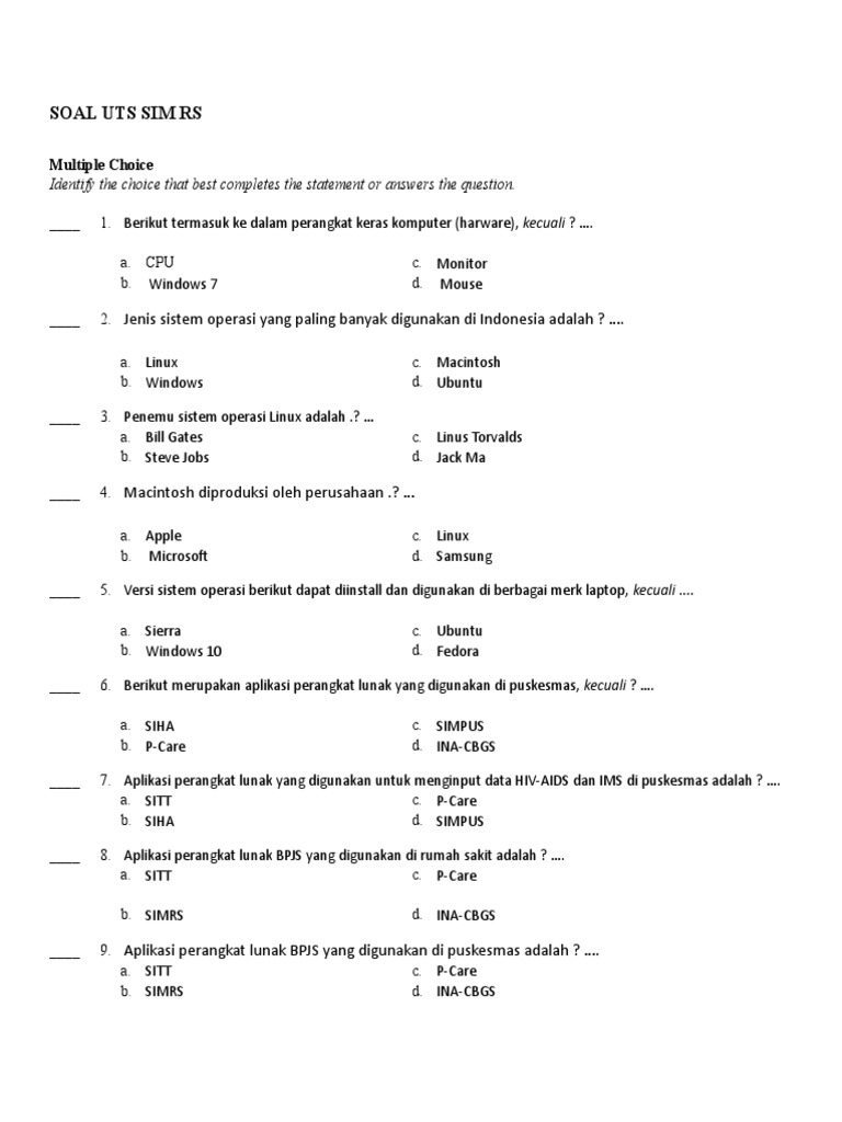 Soal Uts Sim RS | PDF