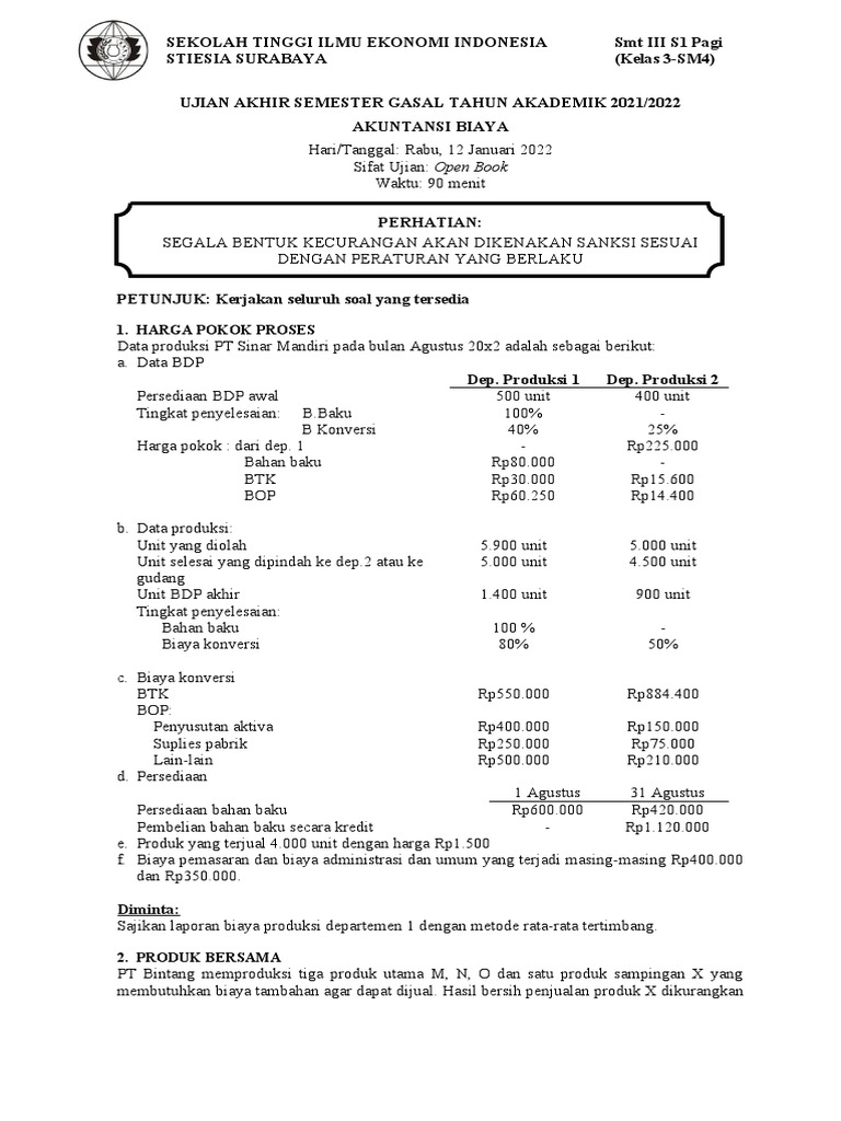 UAS - Gasal2122 - AB - 3SM4 (Bu Emi) | PDF