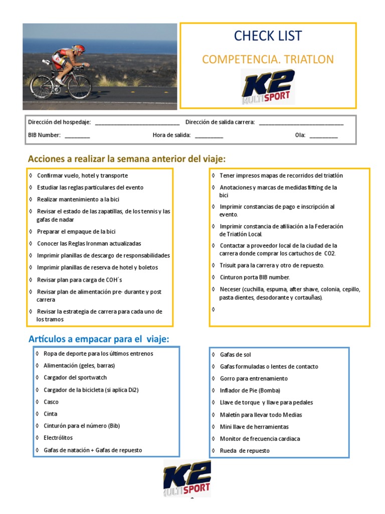 Triatlón Checklist | PDF | Triatlón | Ejercicio aerobico