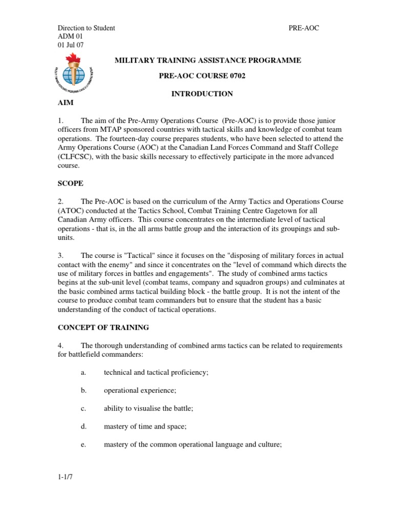Pre-AOC Tactical Training Guide | PDF | Military Tactics | Lecture
