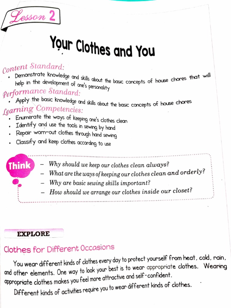 EPP 4 HE Lesson 2 - Your Clothes and You | PDF | Laundry | Clothing