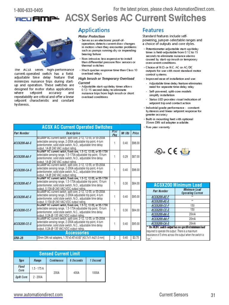ACSX Series AC Current Switches: Applications Features | PDF | Relay ...