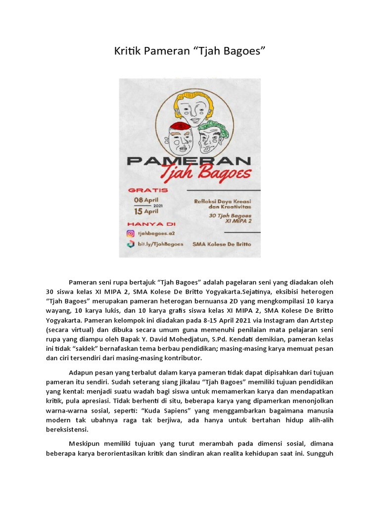 Kritik Pameran Tjah Bagoes | PDF