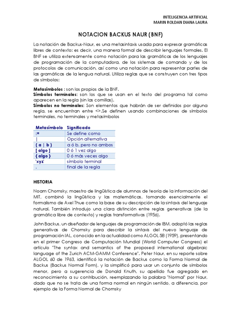 Notación BNF en Gramáticas Formales | PDF | Lingüística | Metalogica