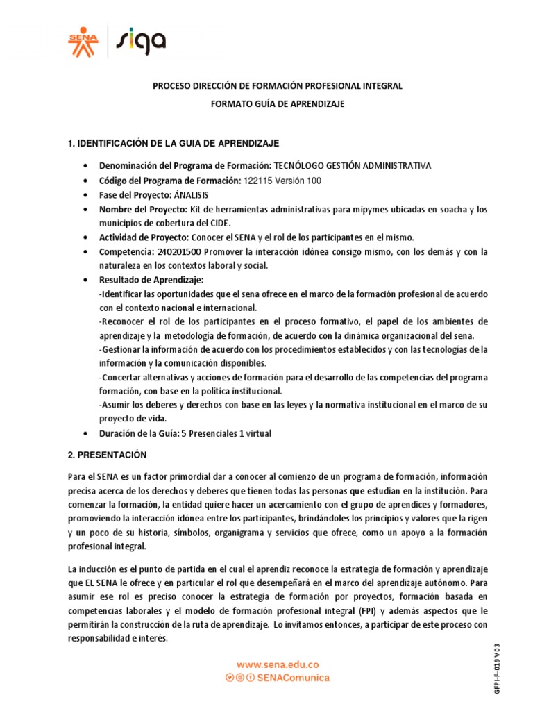 Gfpi-F-019 - Guia - de - Aprendizaje Inducción Tga | PDF | Aprendizaje | Evaluación