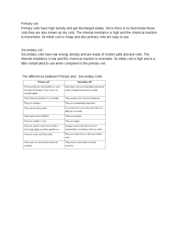 Primary and Secondary Cells | PDF